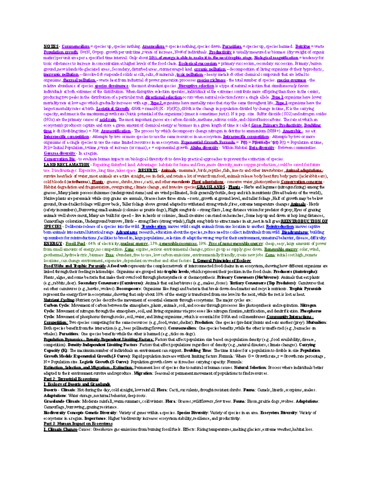 Ecology Notes for Science Olympiad Division B - Key Concepts and Terms ...