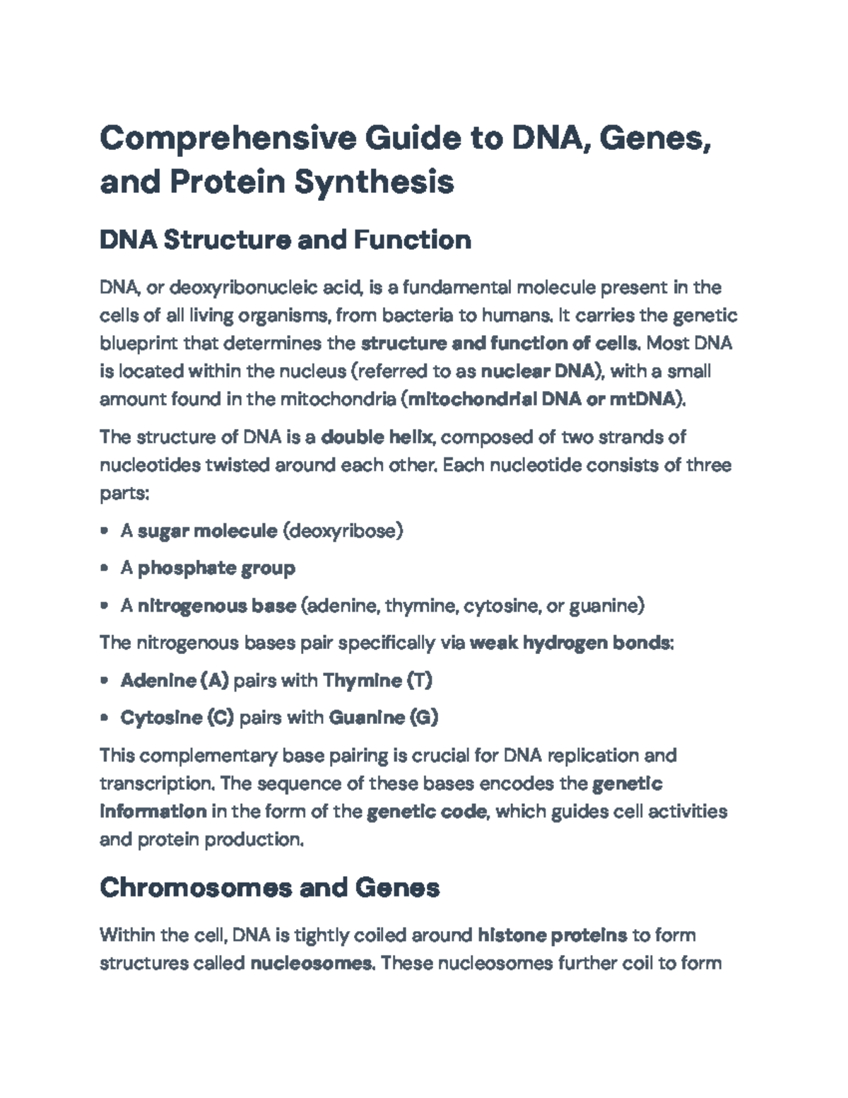 Comprehensive Overview of DNA, Genes & Protein Synthesis (BIO101) - Studocu