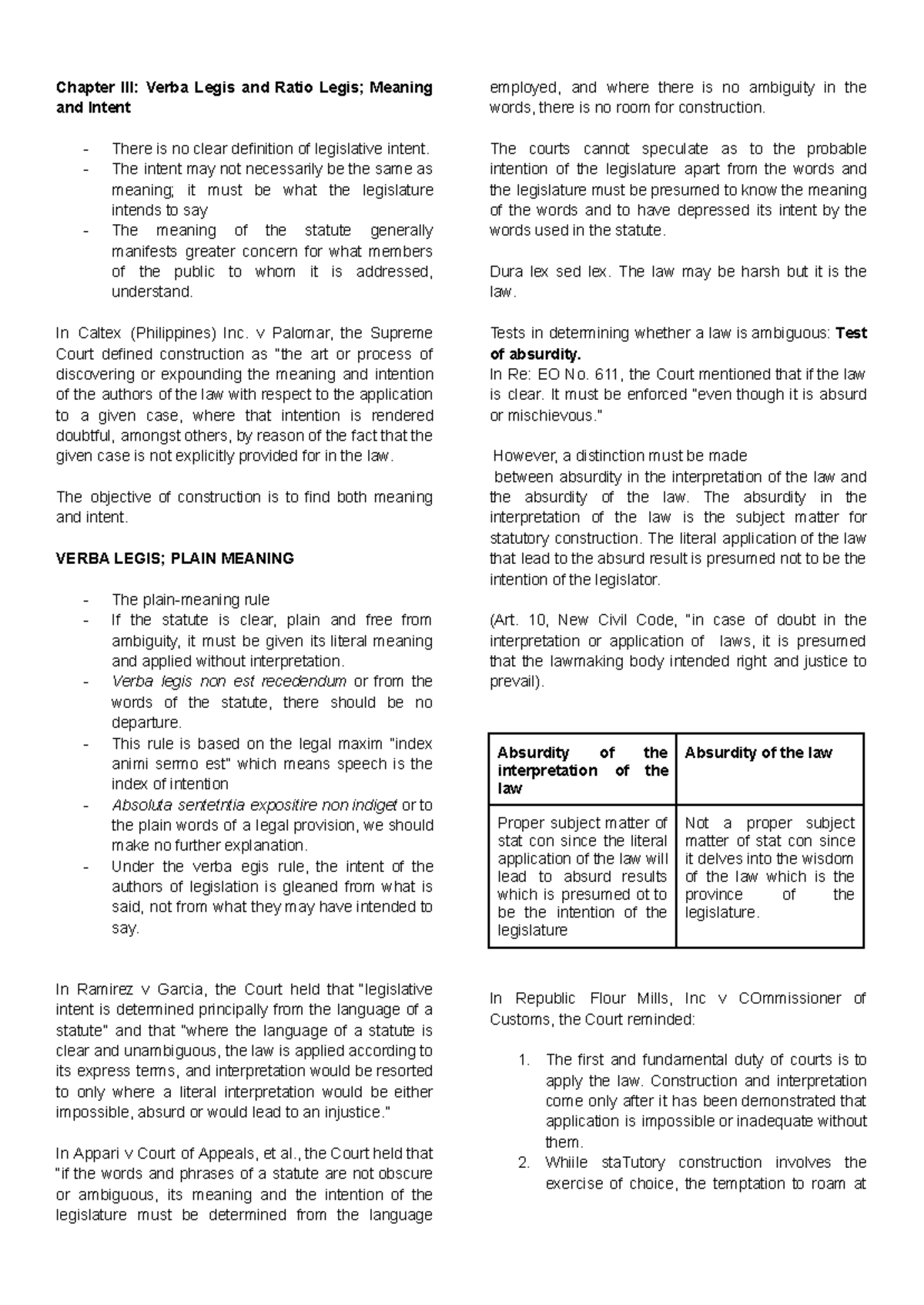 STAT CON - Cases on Legislative Intent & Construction Principles - Studocu