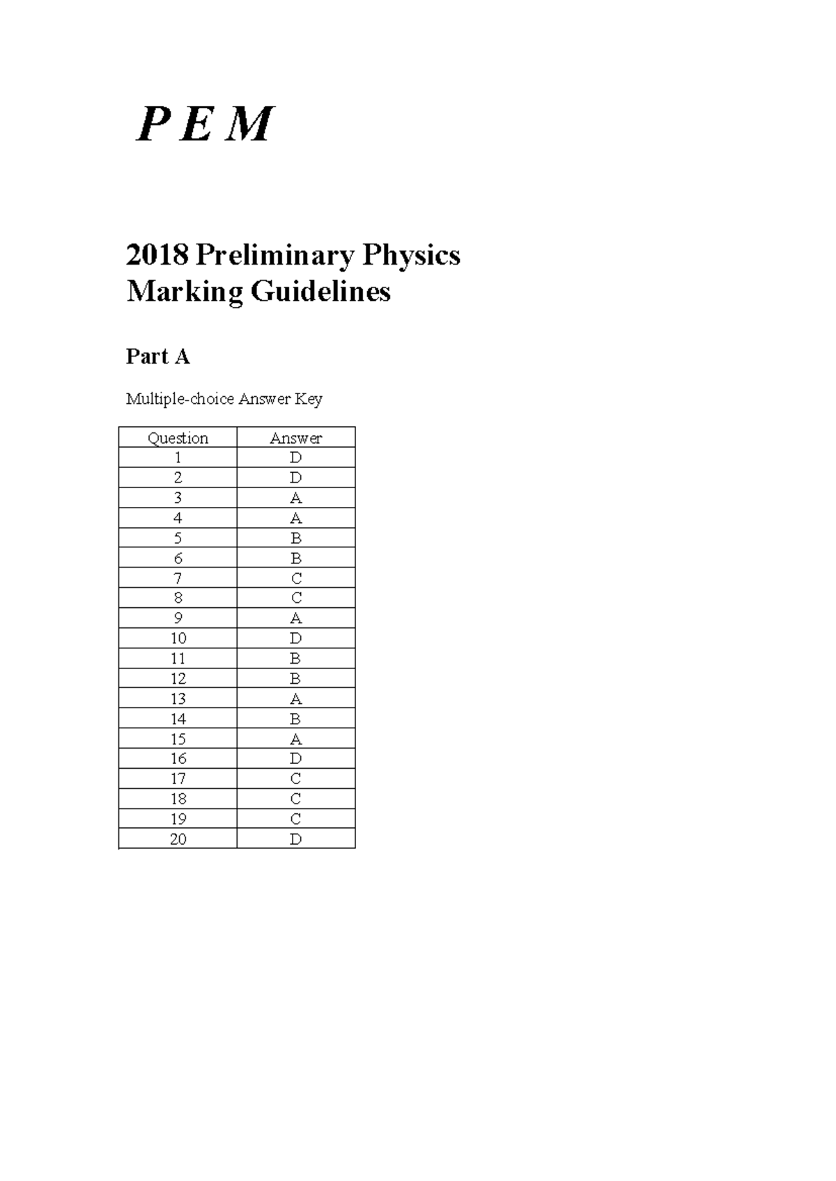 PEM 2018 Physics Preliminary Marking Guidelines - 2018 Preliminary ...