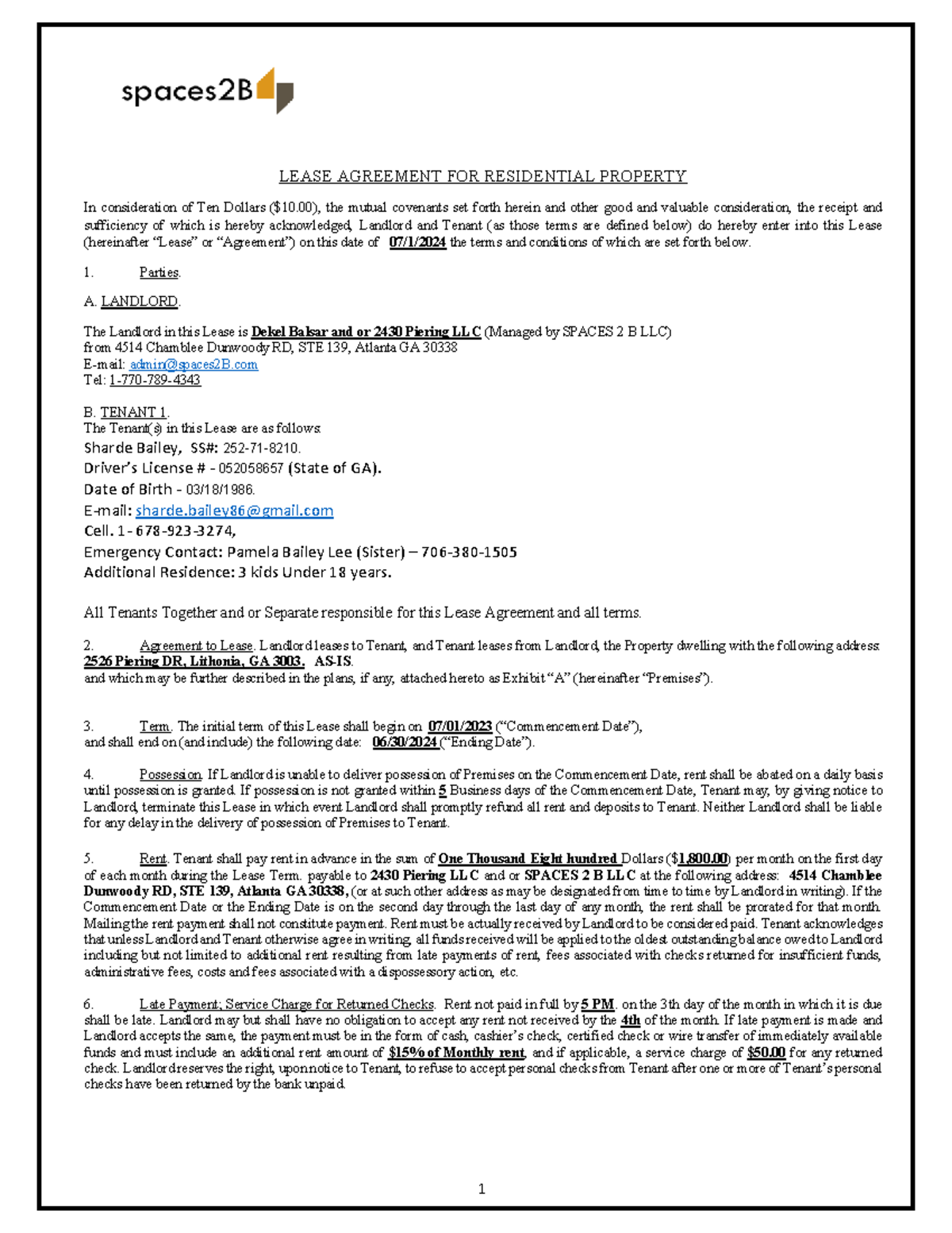 LEASE AGREEMENT FOR RESIDENTIAL PROPERTY - 2430 PRNG - Studocu