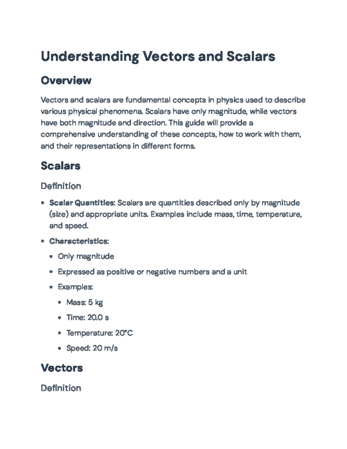Understanding Vectors and Scalars in Physics - Concepts and ...