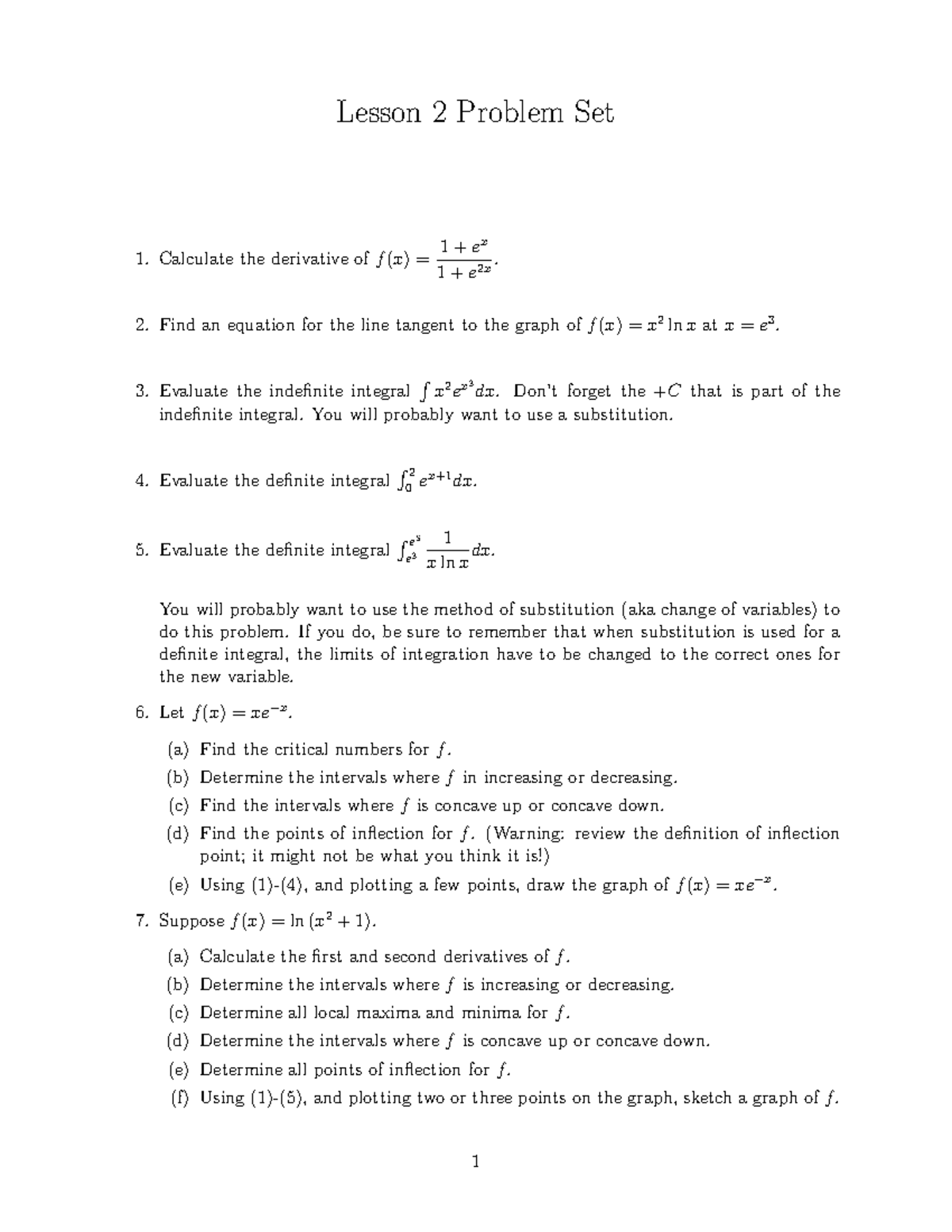 Math 166 Lesson 2 Derivatives and Integrals Problem Set - Studocu