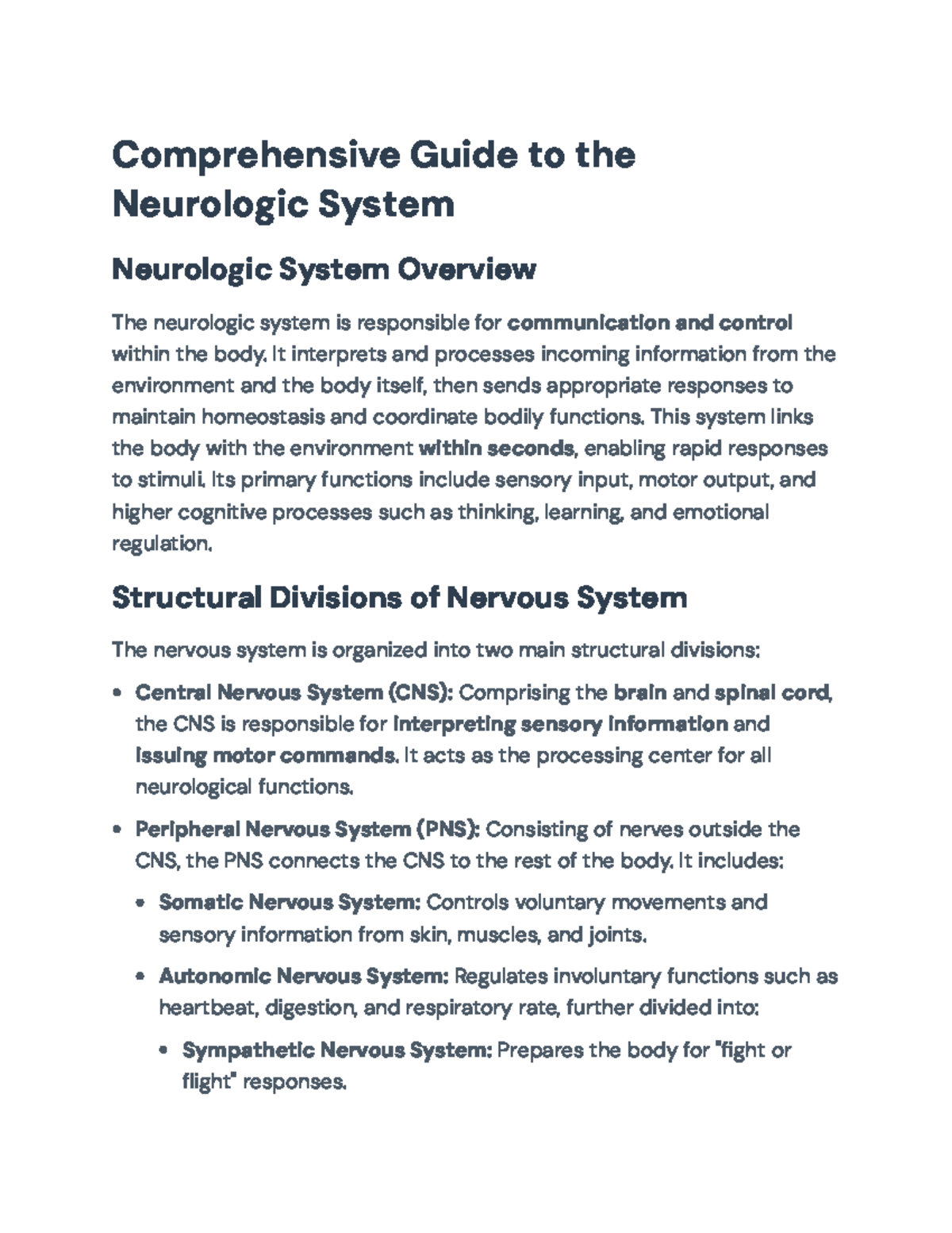 Comprehensive Overview of the Neurologic System and Disorders (NUR 101 ...