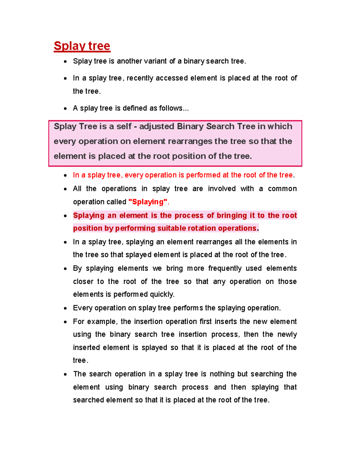 Splay Tree It Is Lecture Note Of Topic In Data Structure For