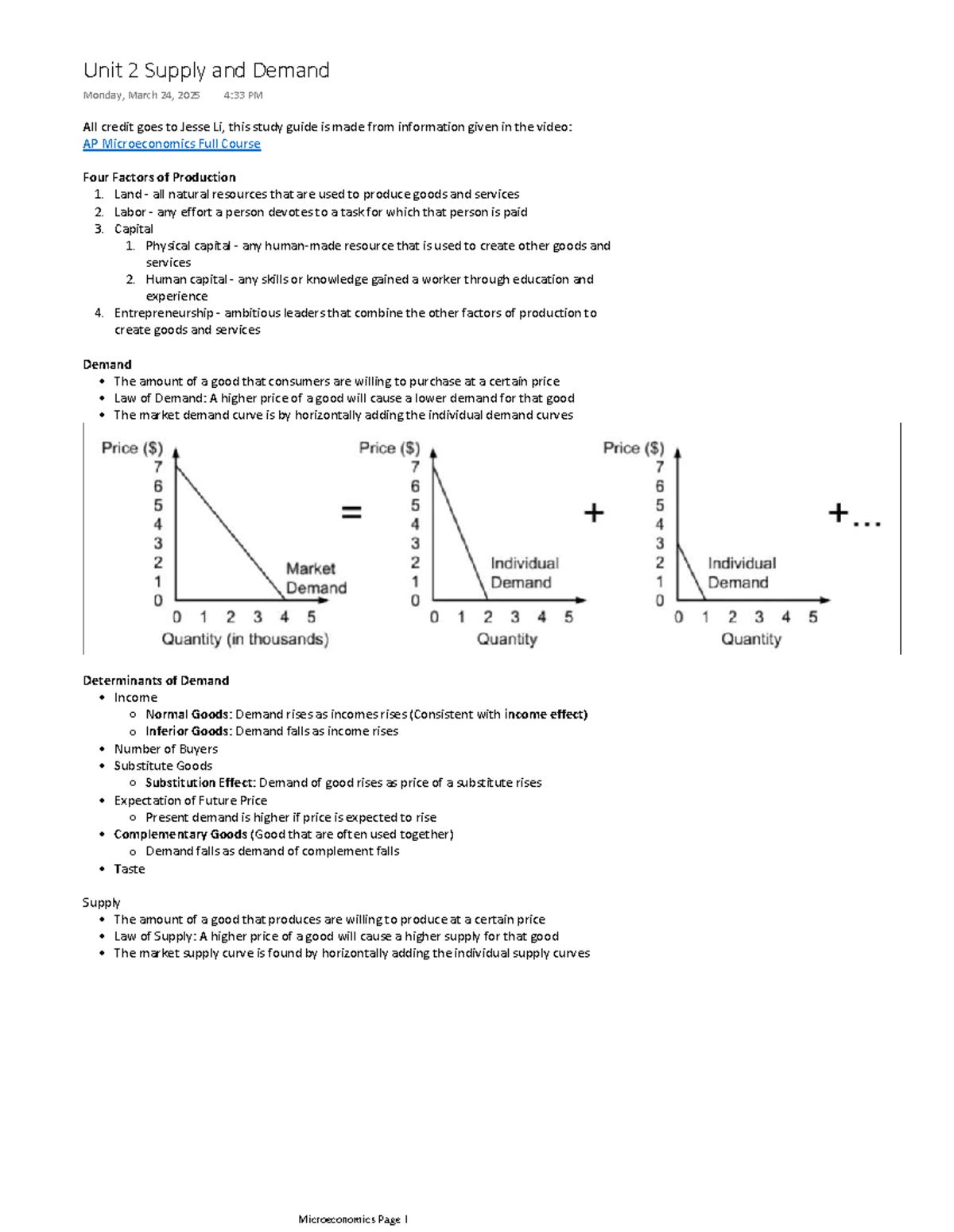Unit 2: Supply and demand study guide for AP Microeconomics - Studocu