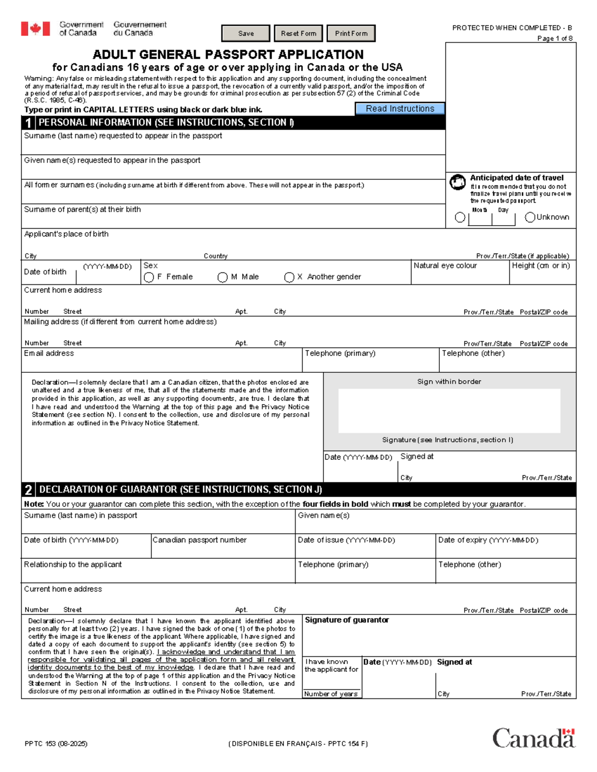 PPTC153 - Adult General Passport Application Instructions for Canadians ...