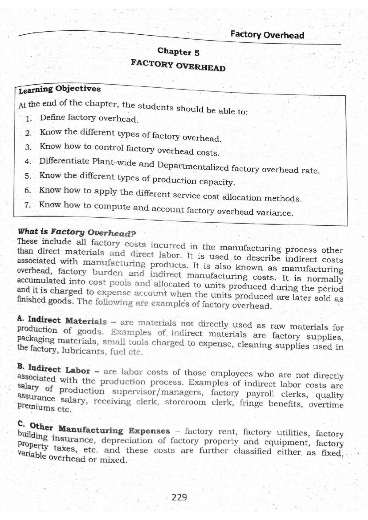 Chapter 5: Factory Overhead - Key Concepts and Learning Objectives - Studocu
