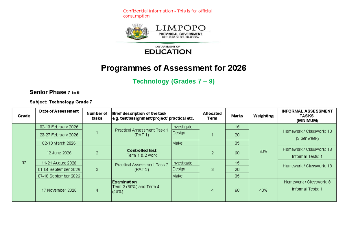 Technology Assessment Programme for Grades 7-9 (2026) - Studocu