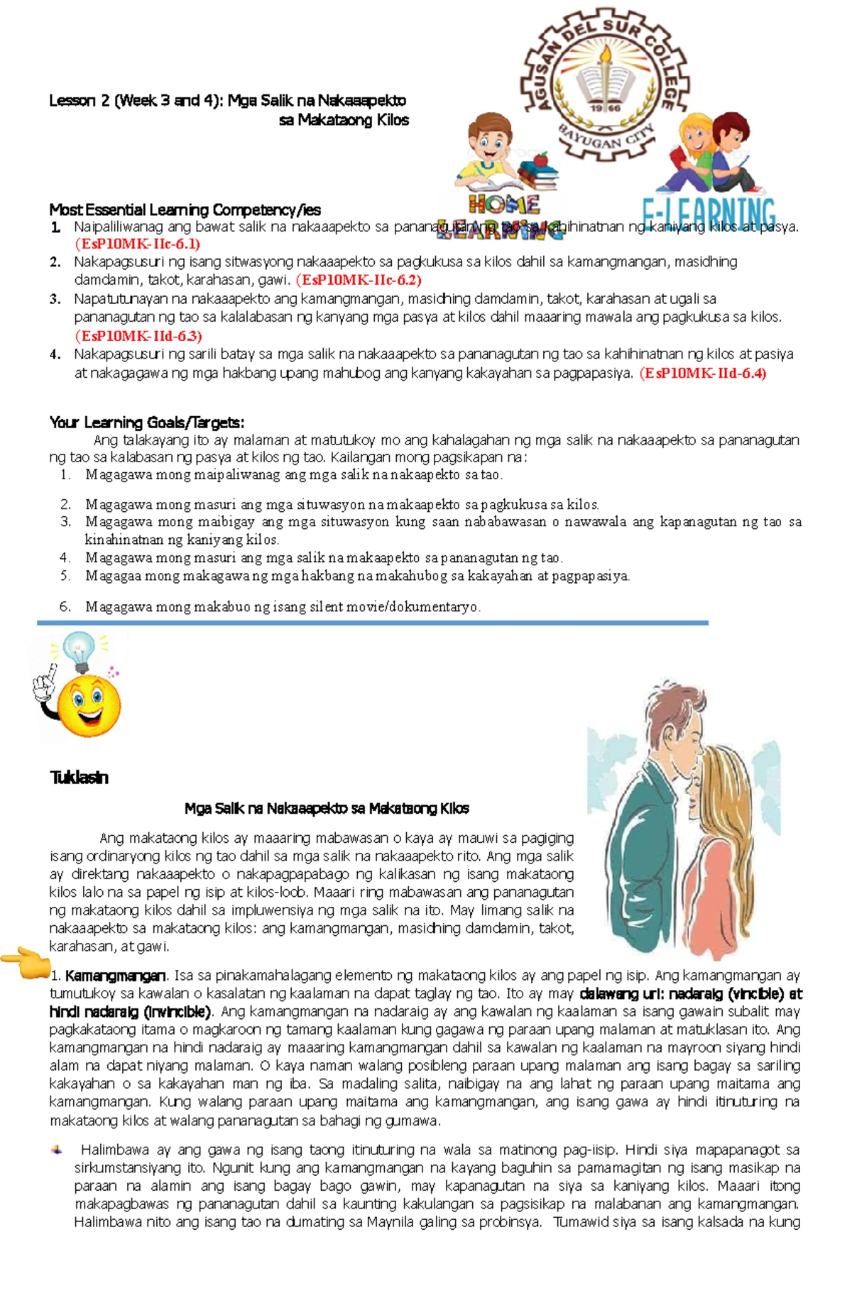 Quarter 2- Lesson 1 - Edukasyon sa Pagpapakatao Learning module - Lesson 1 (Week 1 and 2 ): Ang ...