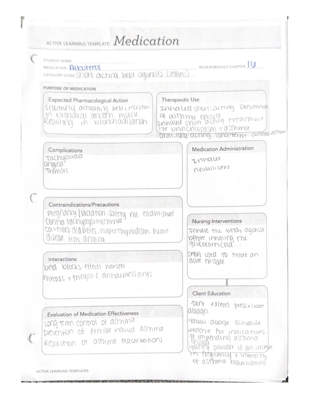 Albuterol - ATI TEMPLATE - ACTIVE LEARNING TEMPLATE Medication STUDENT ...