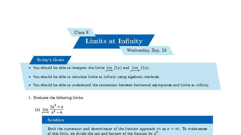 Limits at Infinity: Strategies and Examples (MATH 101) - Studocu