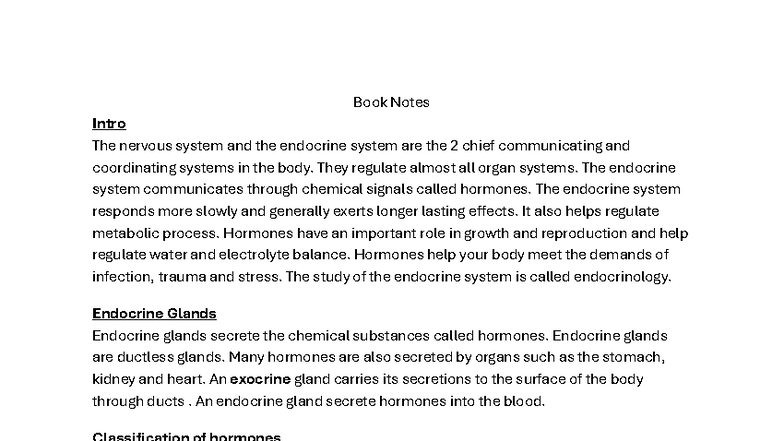 Chapter 14 - Endocrine System: Comprehensive Study Notes - Studocu