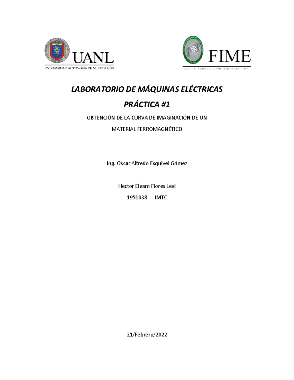 Practica #1- Lab Maquinas electricas 1951038 - LABORATORIO DE MÁQUINAS ELÉCTRICAS PRÁCTICA ...