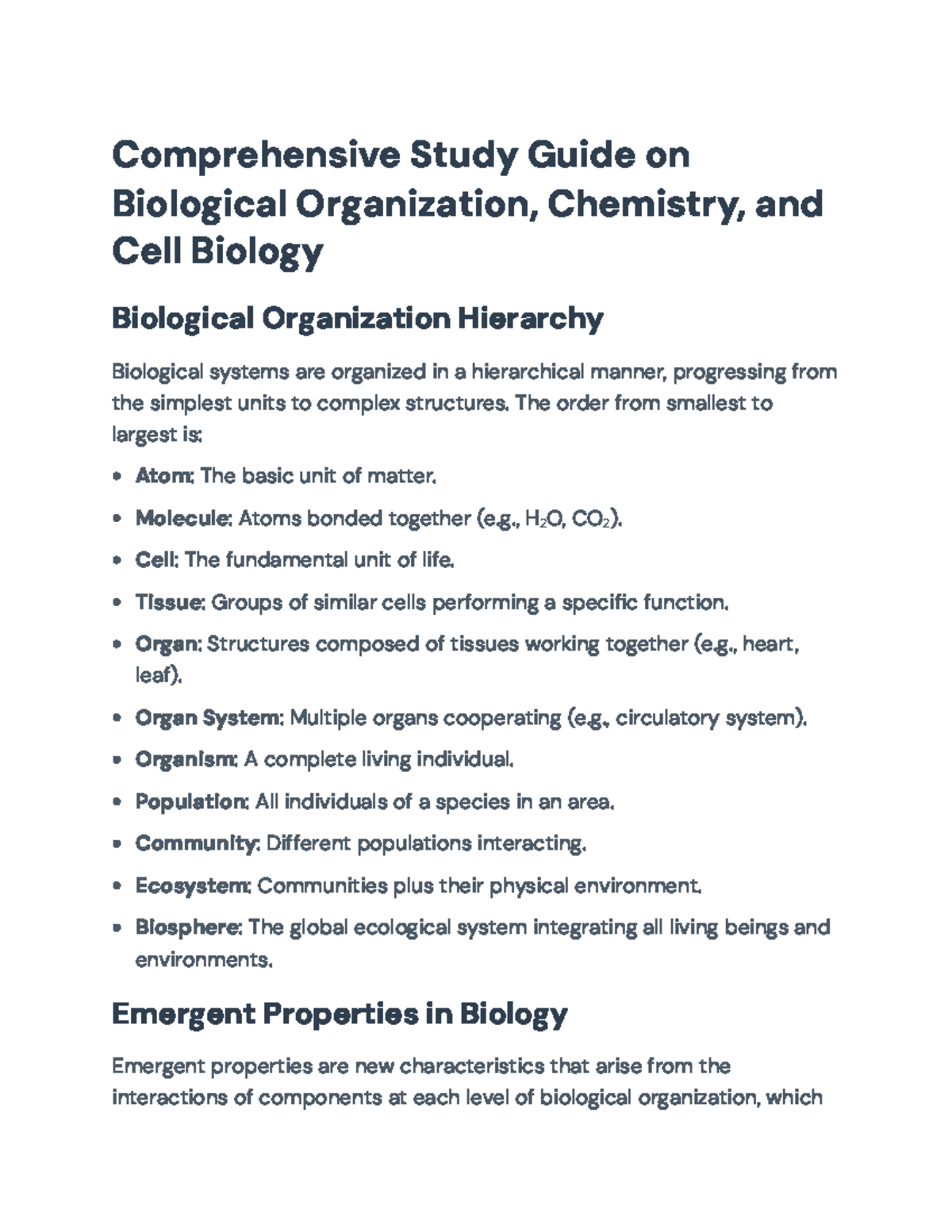 Comprehensive Study Guide: Biological Organization & Cell Biology ...