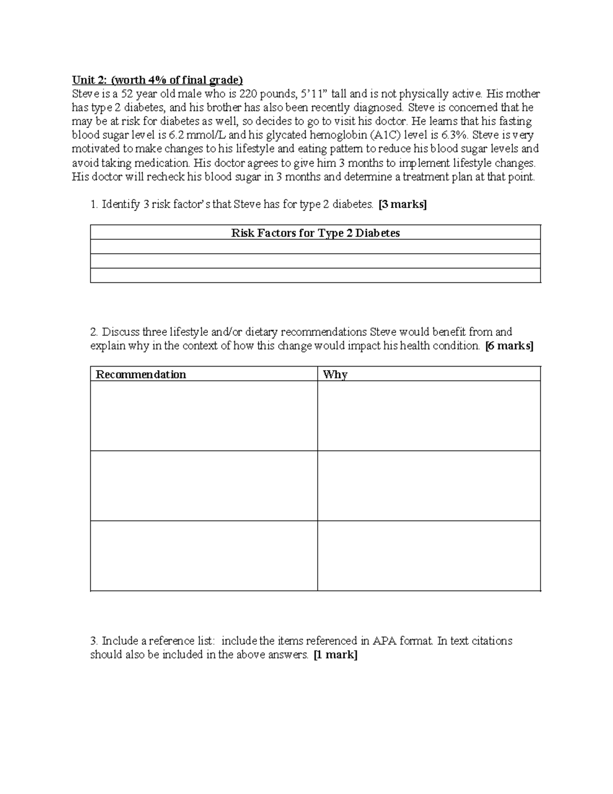 Case Study 2: Steve's Risk Factors & Lifestyle Changes for Diabetes ...