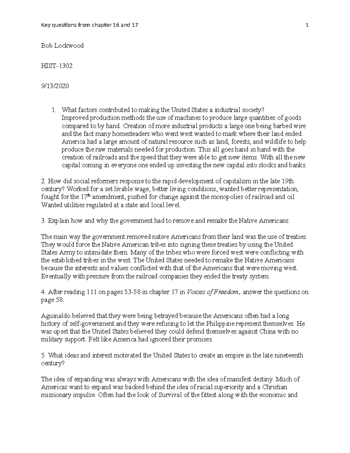 Chapter 16 outline - Key questions from chapter 16 and 17 1 Bob ...