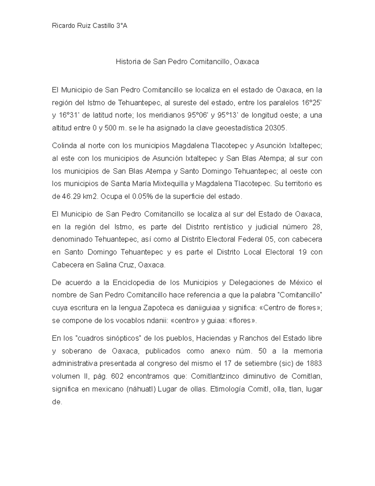 Historia de San Pedro Comitancillo, Oaxaca: Un Análisis Detallado - Studocu
