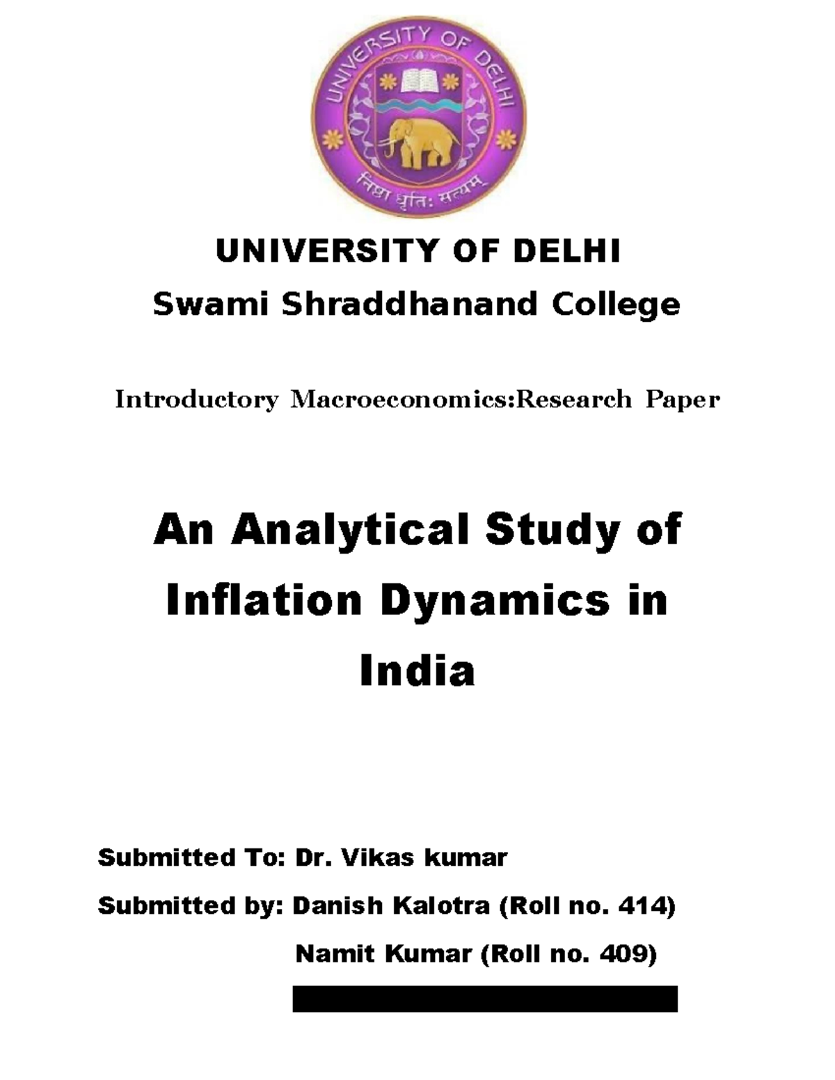 Research Paper: An Analytical Study of Inflation Dynamics in India ...