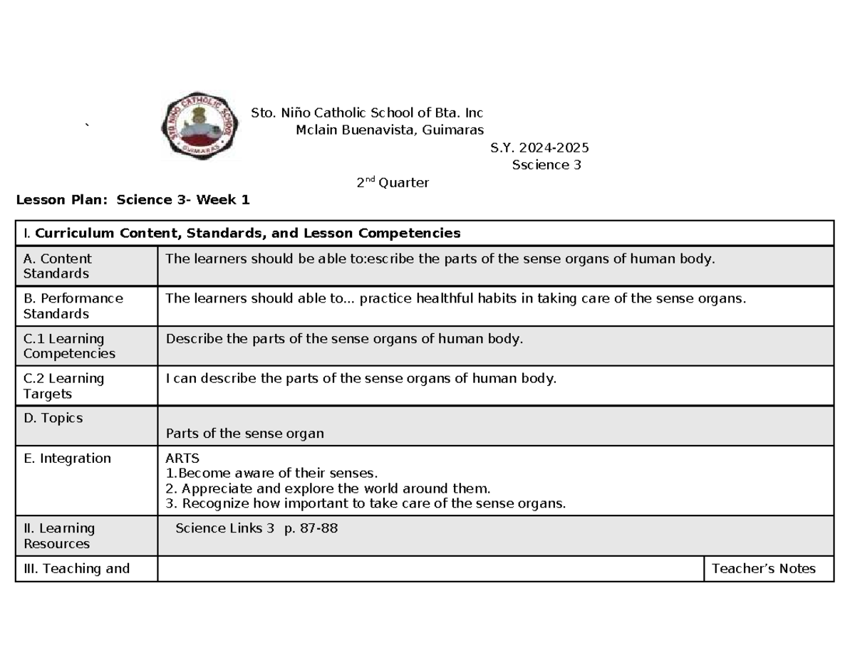 Science 3 S.Y. 2023-2024 Lesson Plans: 2nd to 4th Quarter Overview ...