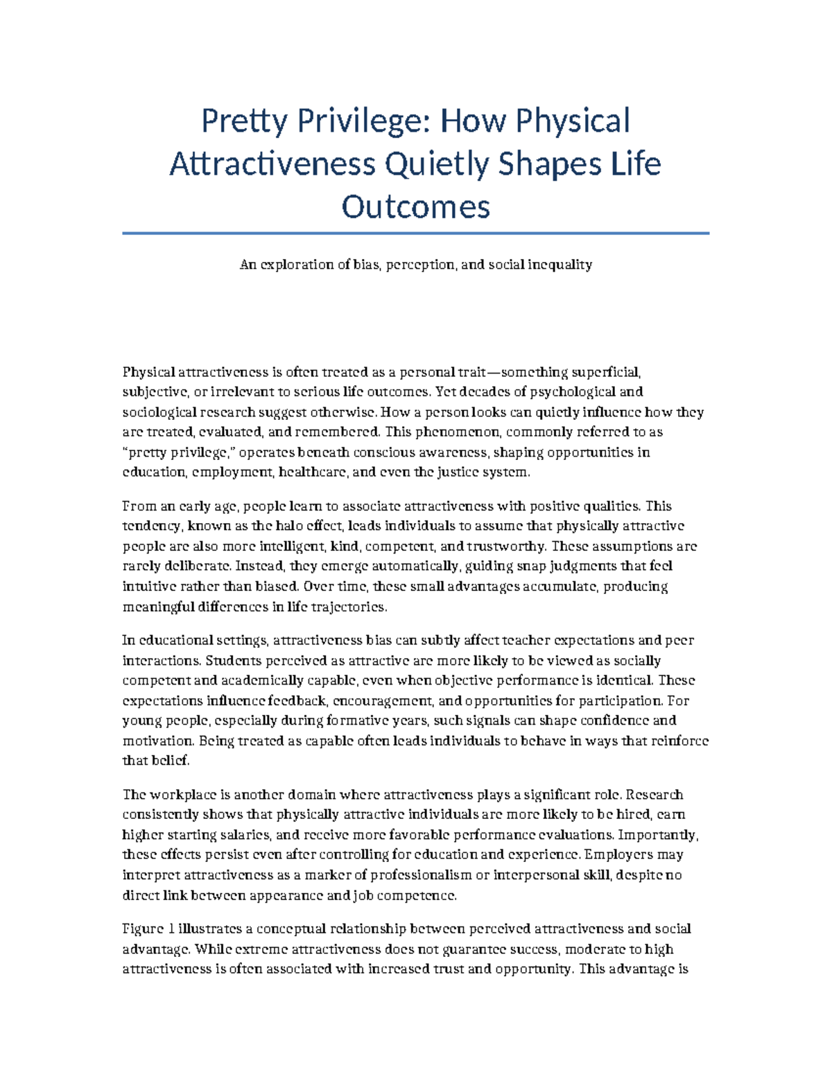 Pretty Privilege Essay: The Impact of Attractiveness on Life Outcomes ...