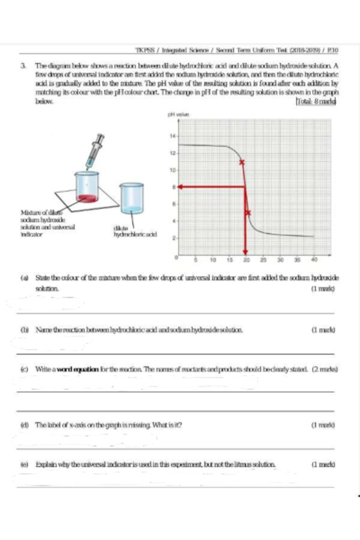 TKPSS Integrated Science Second Term Uniform Test P10-P16: Acid-Base ...