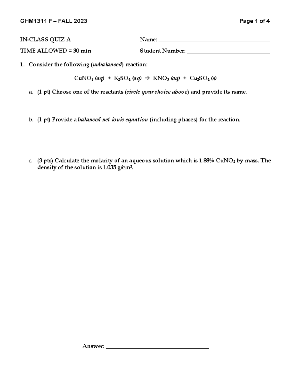 CHM1311 F Midterm #1 & #2 Study Guide - Fall 2023 - Studocu