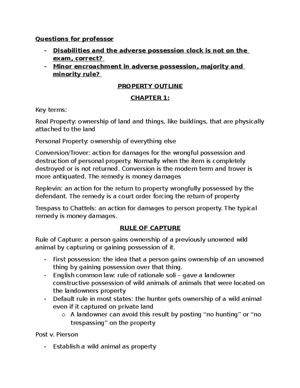 Property outline: Key concepts in real property law and adverse ...