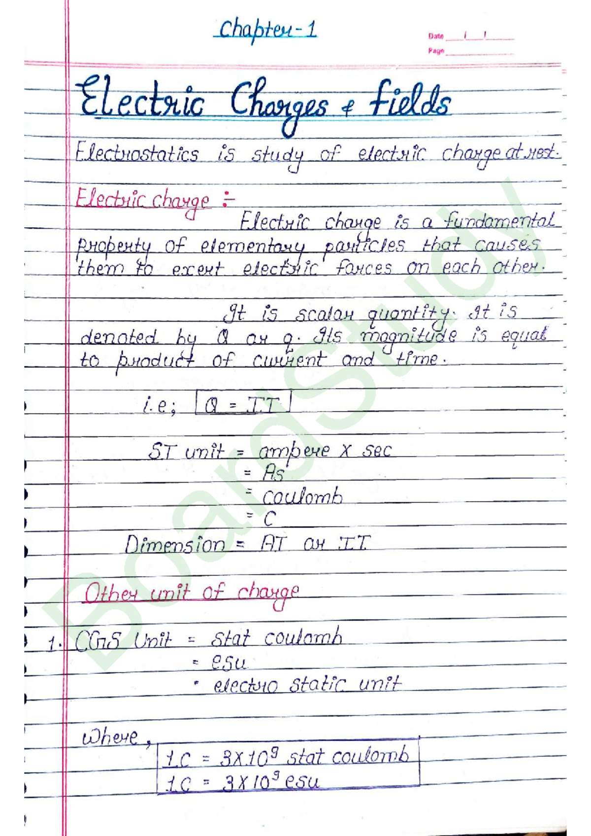 Electric Charges and Fields - Study Notes - Studocu
