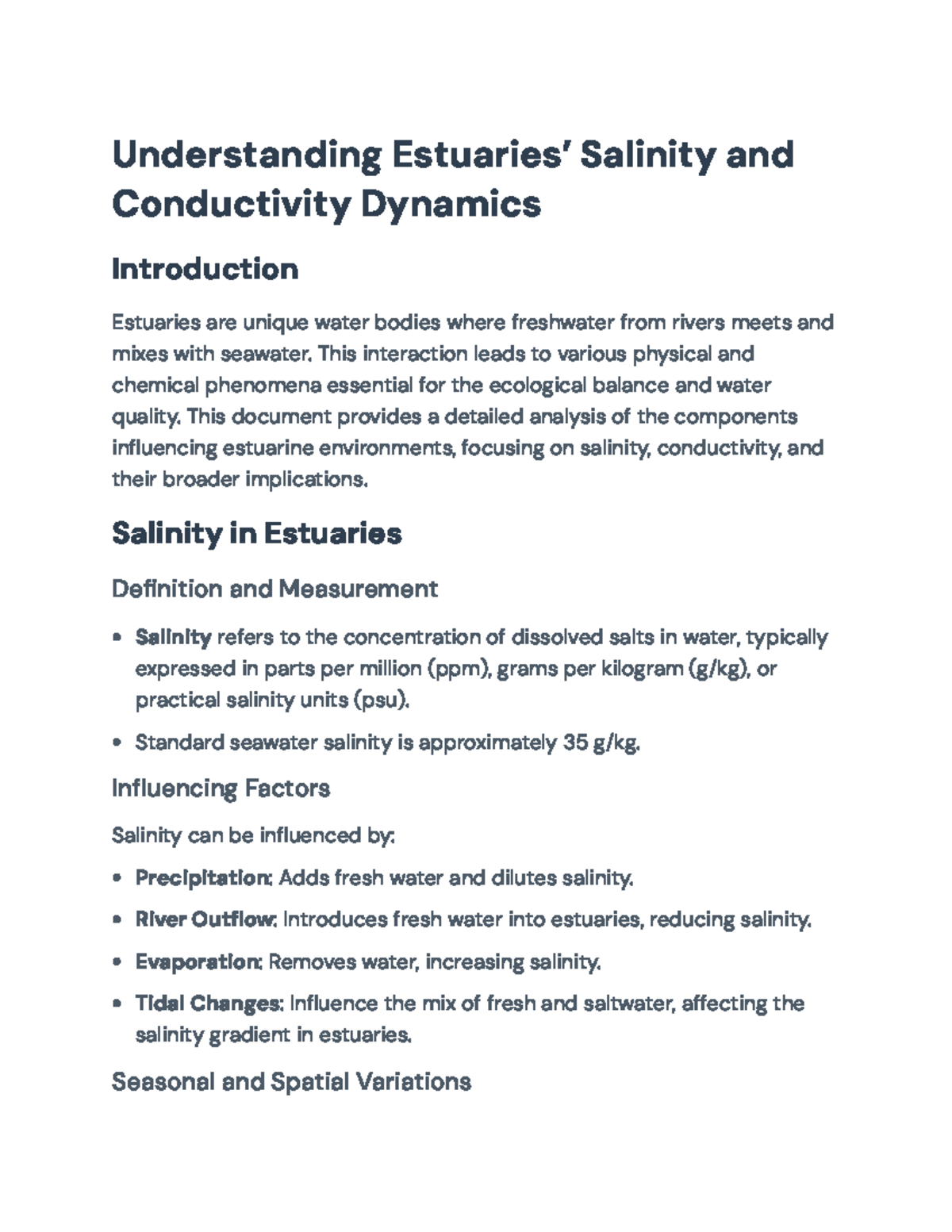 Analysis of Salinity & Conductivity Dynamics in Estuaries - Studocu