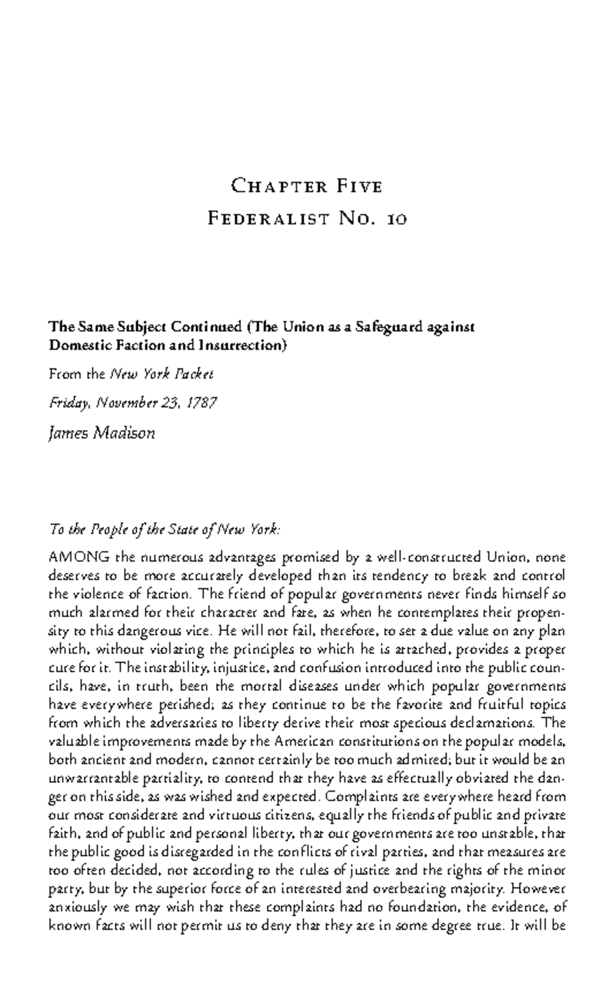 Federalist Papers Selections: Analyzing Federalist No. 10 & No. 51 ...
