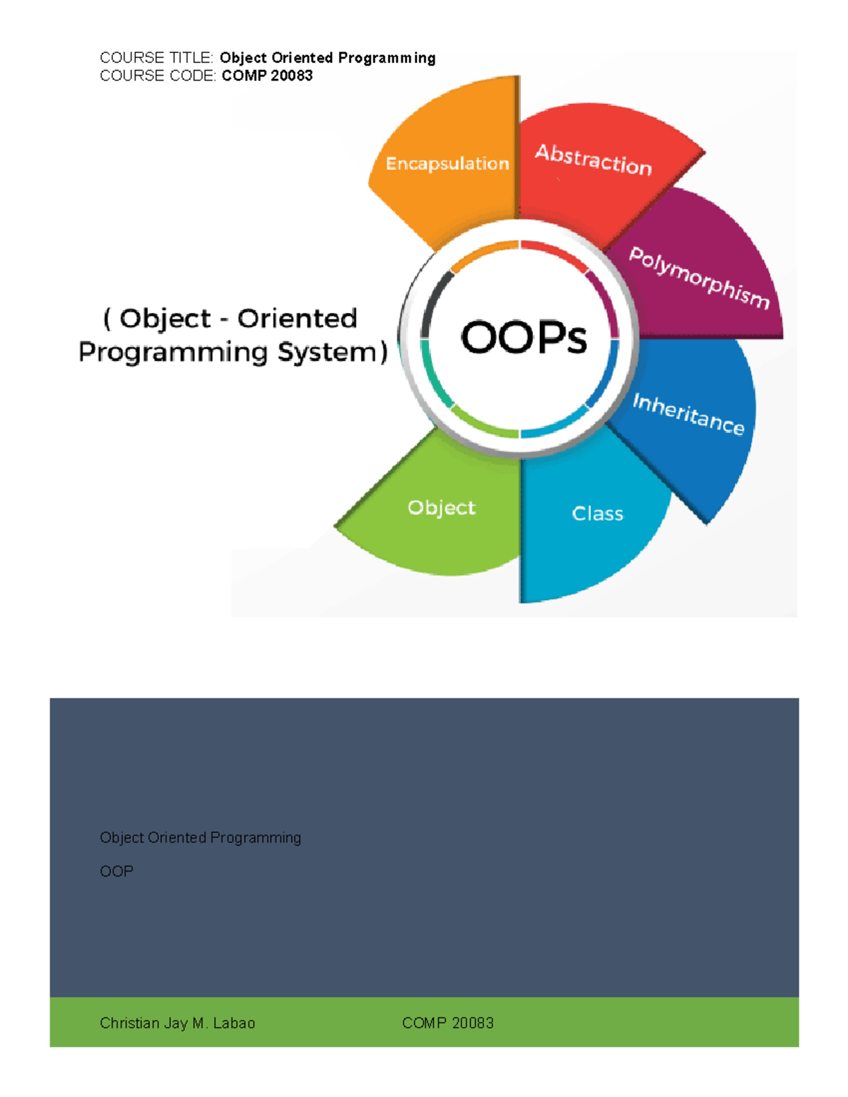 Object Oriented Programming: 1st Sem - Object Oriented Programming OOP Christian Jay M. Labao ...