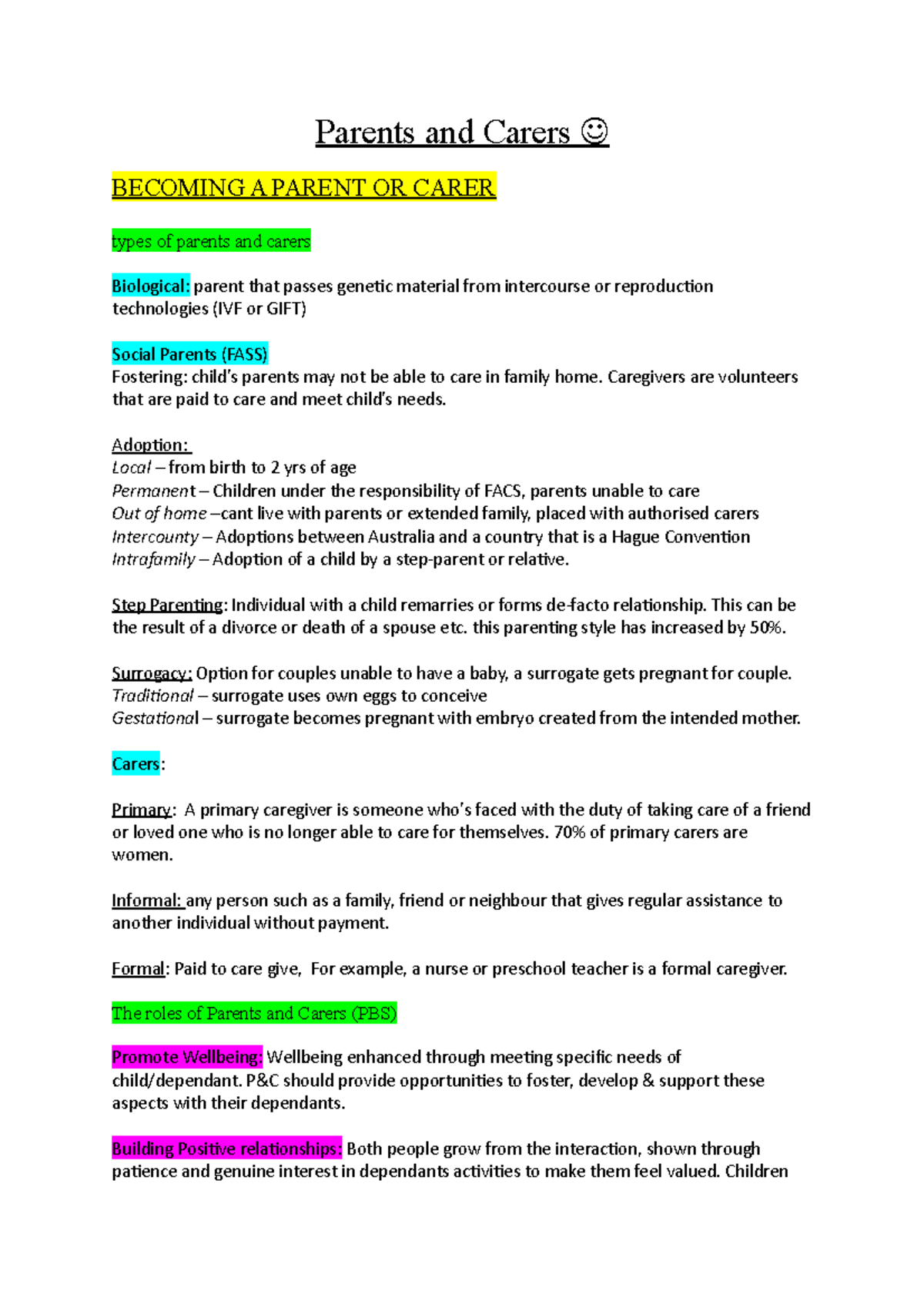 Understanding Parents and Carers: Roles, Styles & Support (PSY101 ...