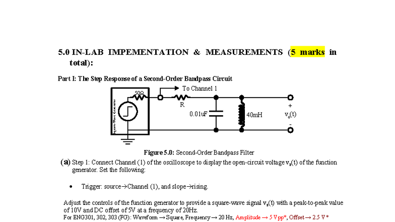 ELE302 - Lab 2: Step Response Measurements of Bandpass & Lowpass ...