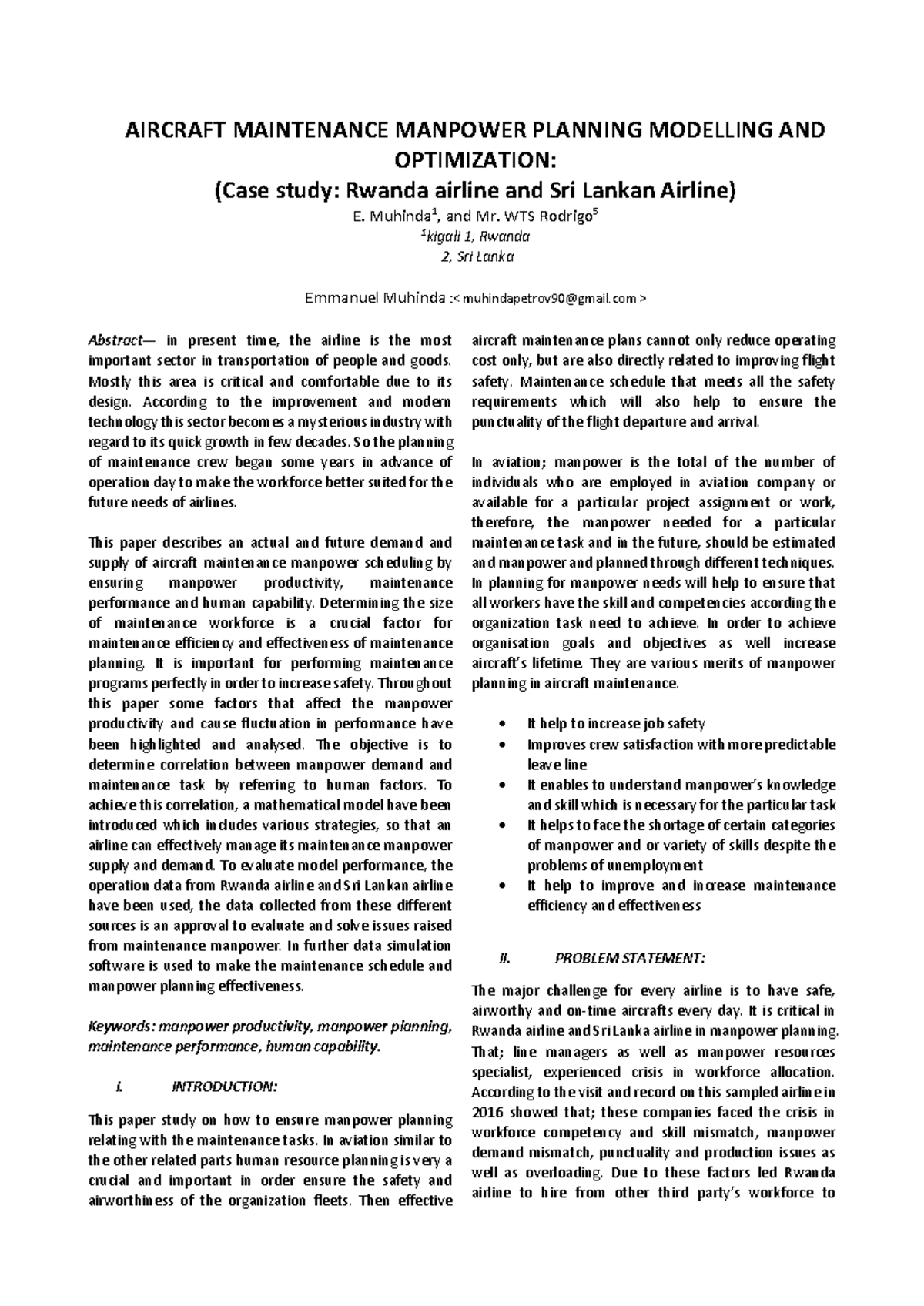 Manpower Planning for Aircraft Maintenance: A Case Study of RW and SL ...