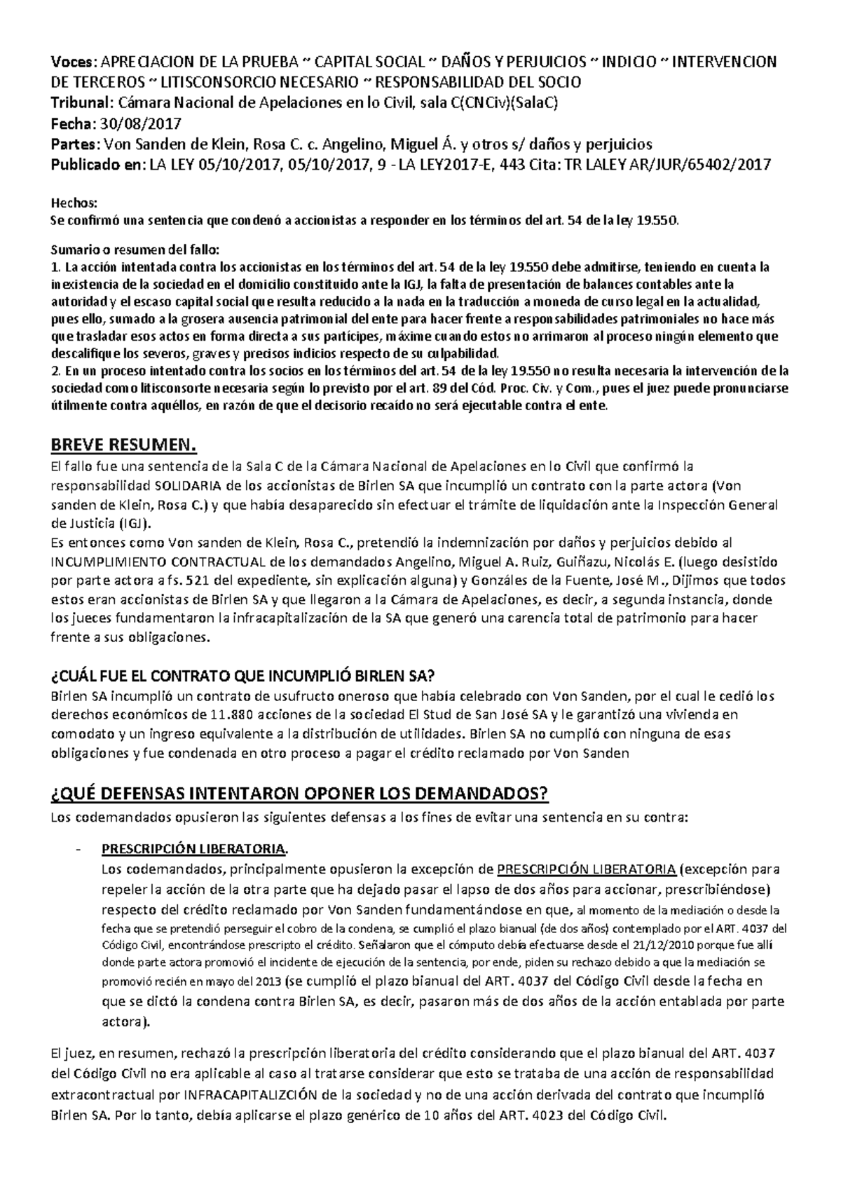 Fallo CNCiv Sala C: Responsabilidad Solidaria en Daños y Perjuicios ...