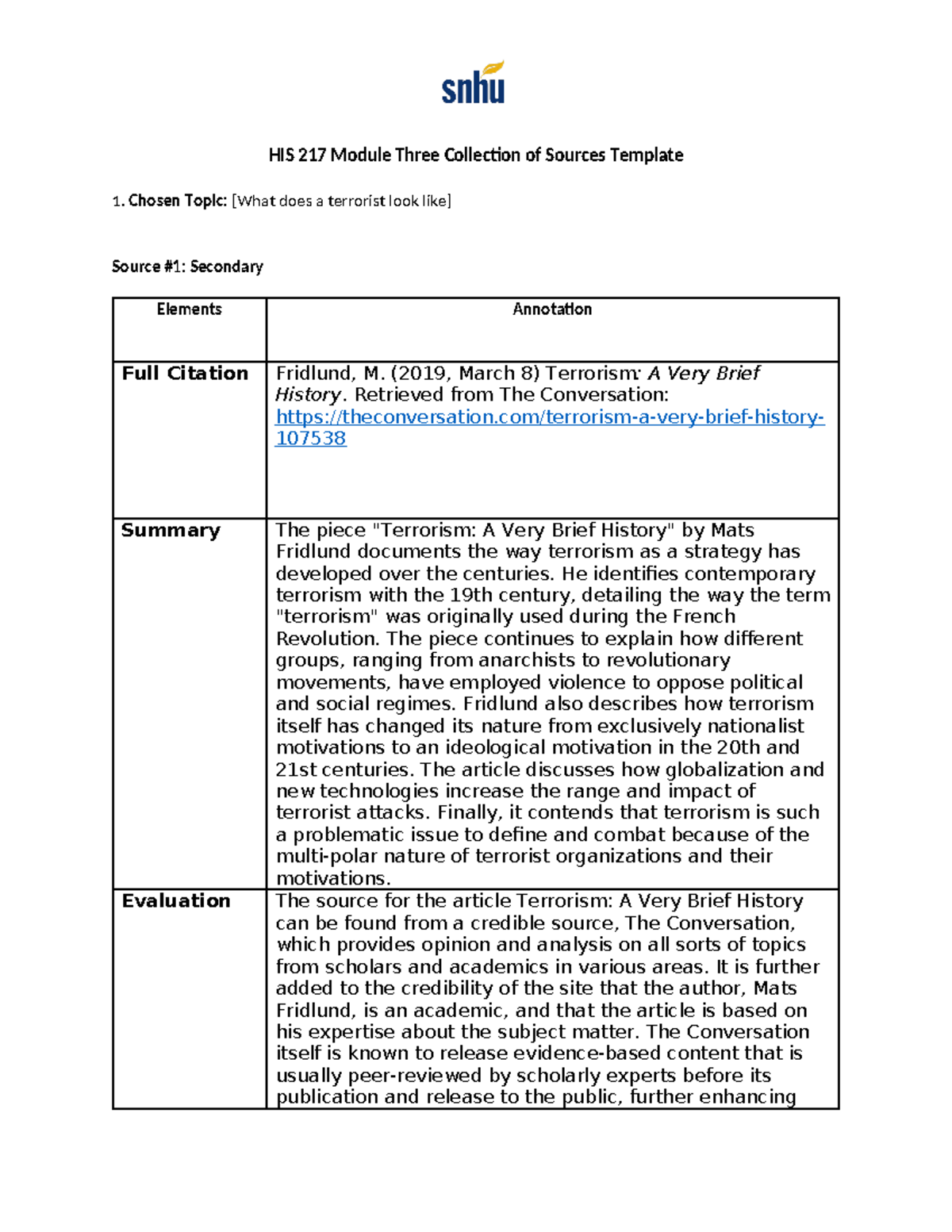 HIS 217 Module Three: Collection of Sources on Terrorism - Studocu