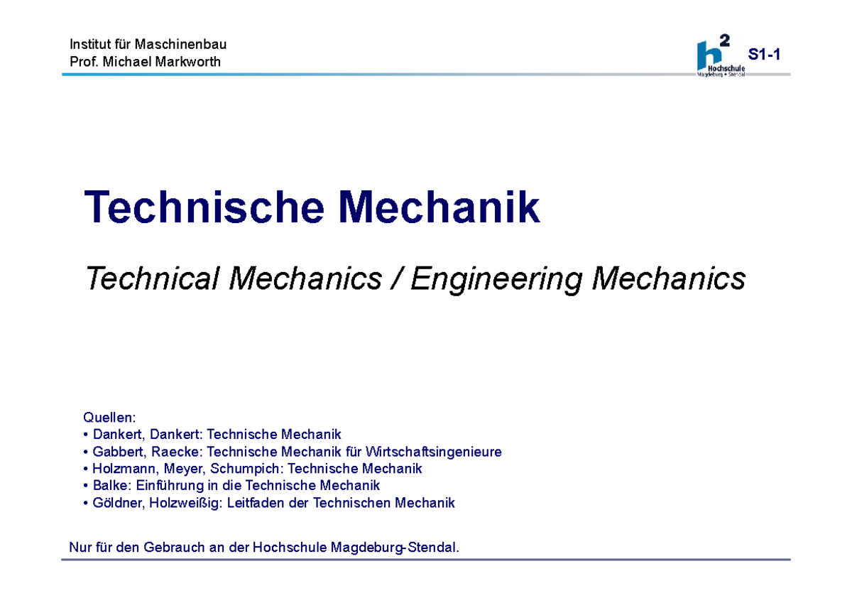 Technische Mechanik I: Statik 1 Grundlagen - Script GMB 29.01.2024 ...
