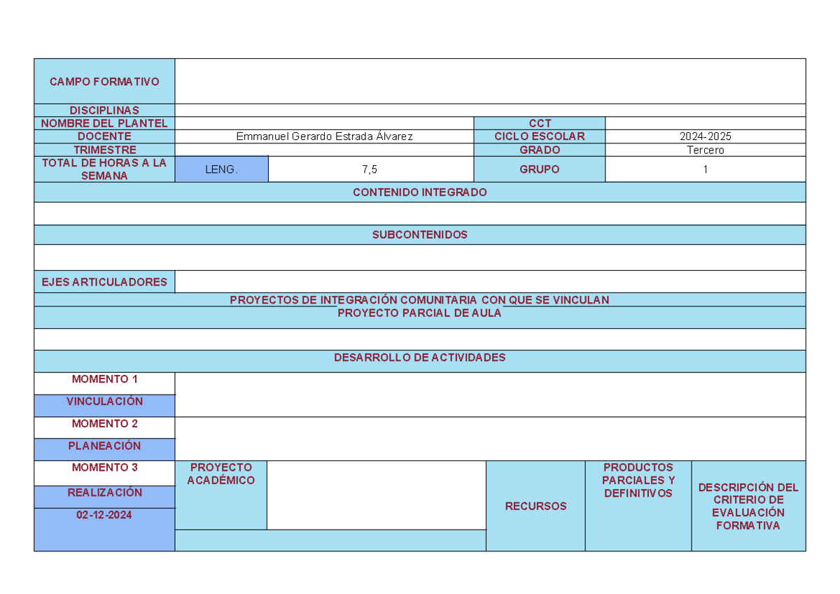 Formato de planeacion - CAMPO FORMATIVO DISCIPLINAS NOMBRE DEL PLANTEL ...