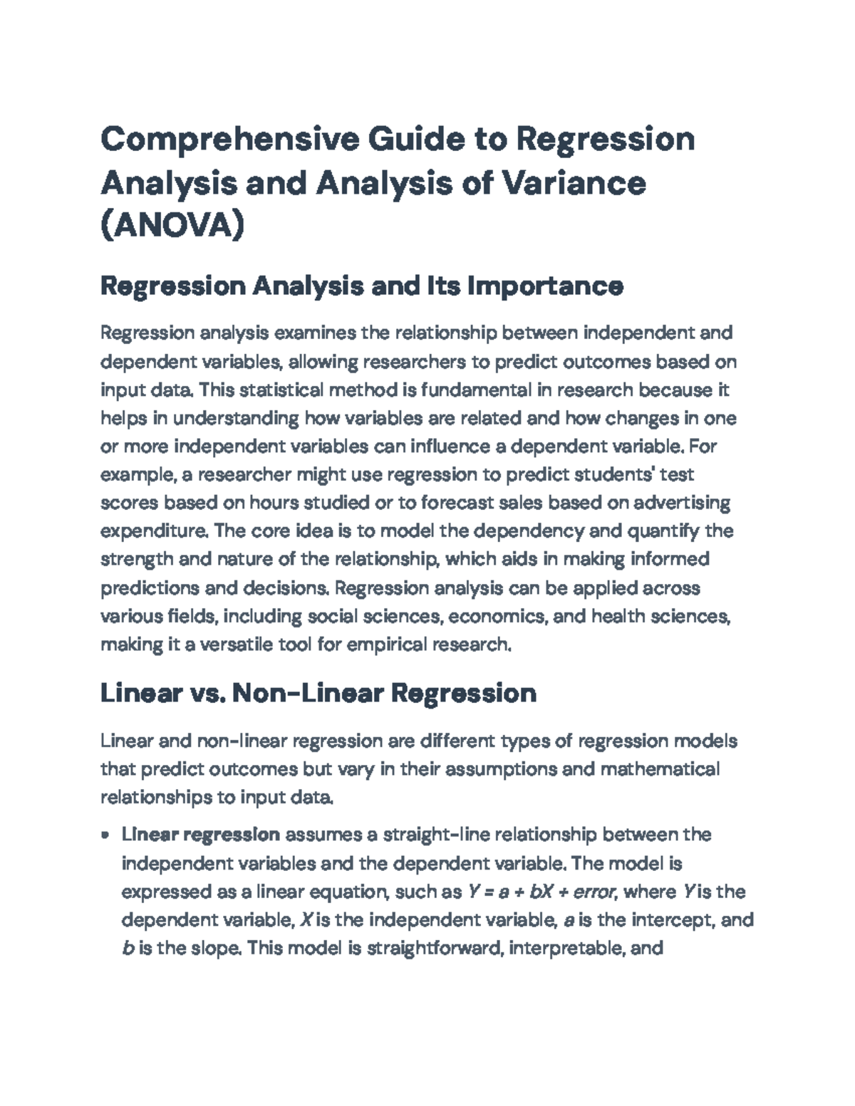 Comprehensive Guide to Regression Analysis & ANOVA Techniques - Studocu
