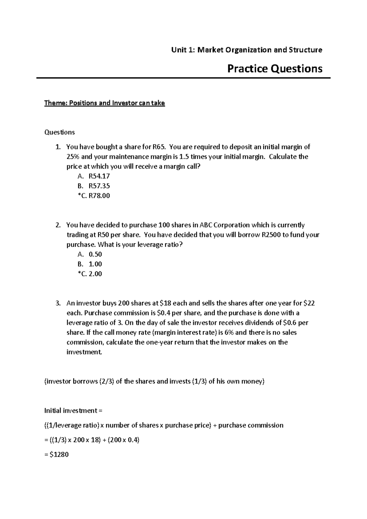 Unit 1: Market Organization & Structure Practice Questions - Studocu