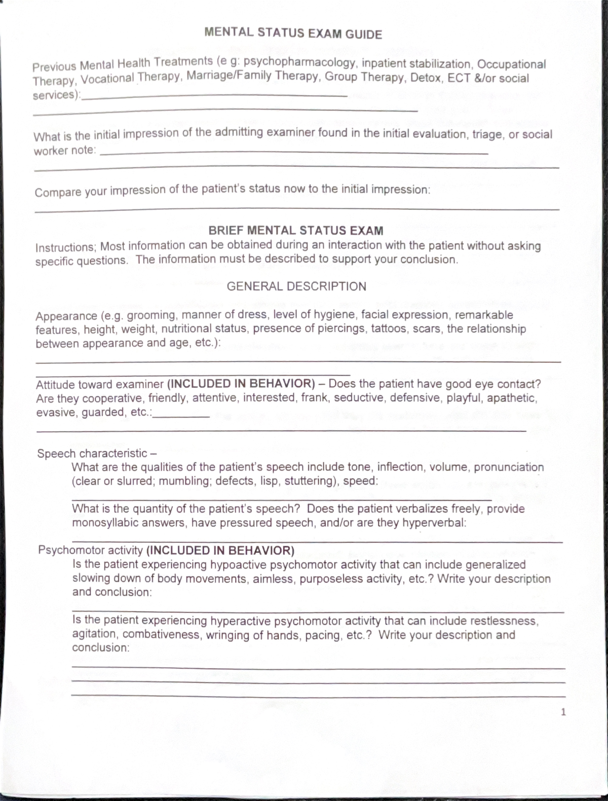 Mental Status Exam Guide for Clinical Evaluation (MHE 101) - Studocu