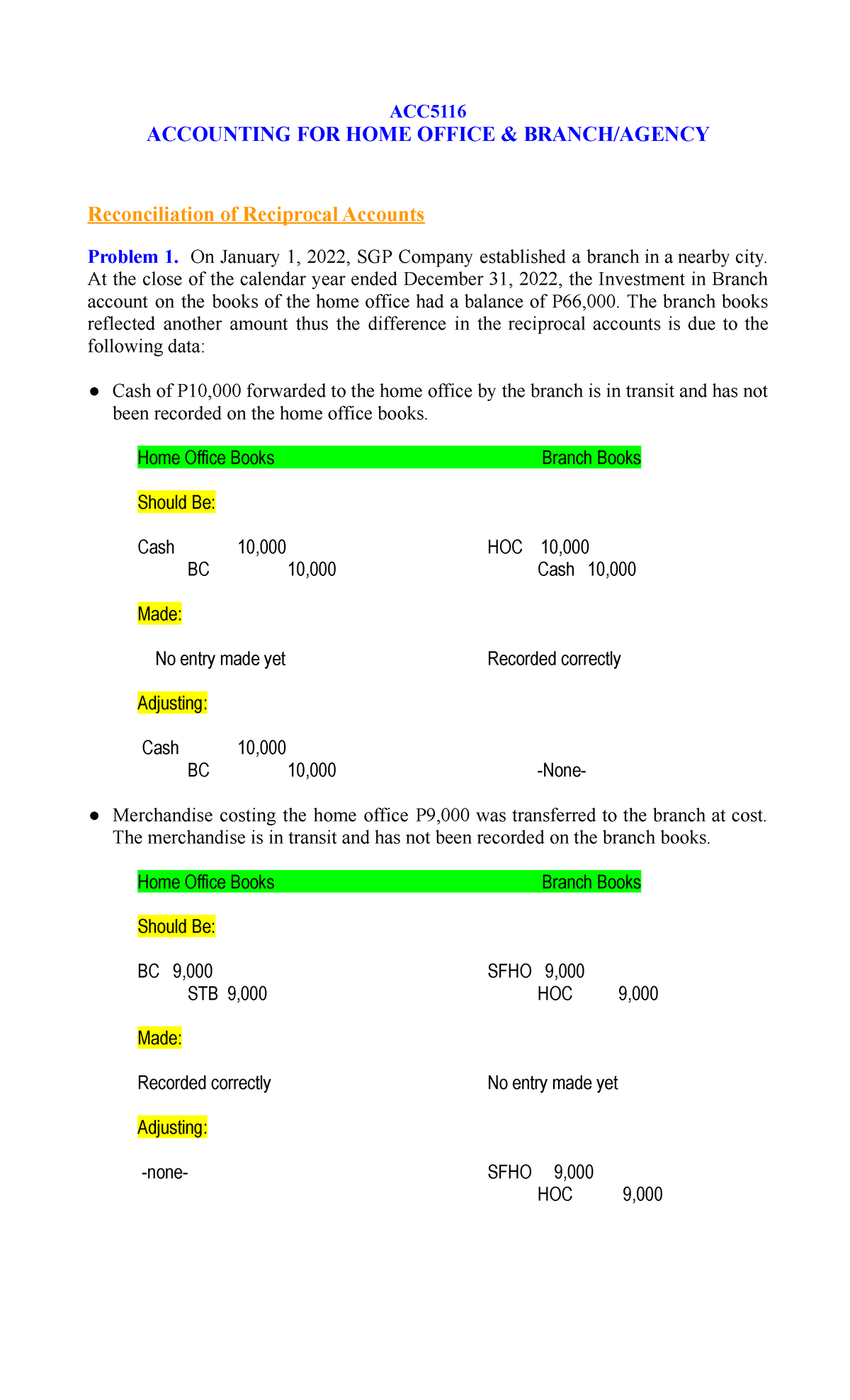 Reconciliation of Reciprocal Accounts & Agency Accounting Problems for ...