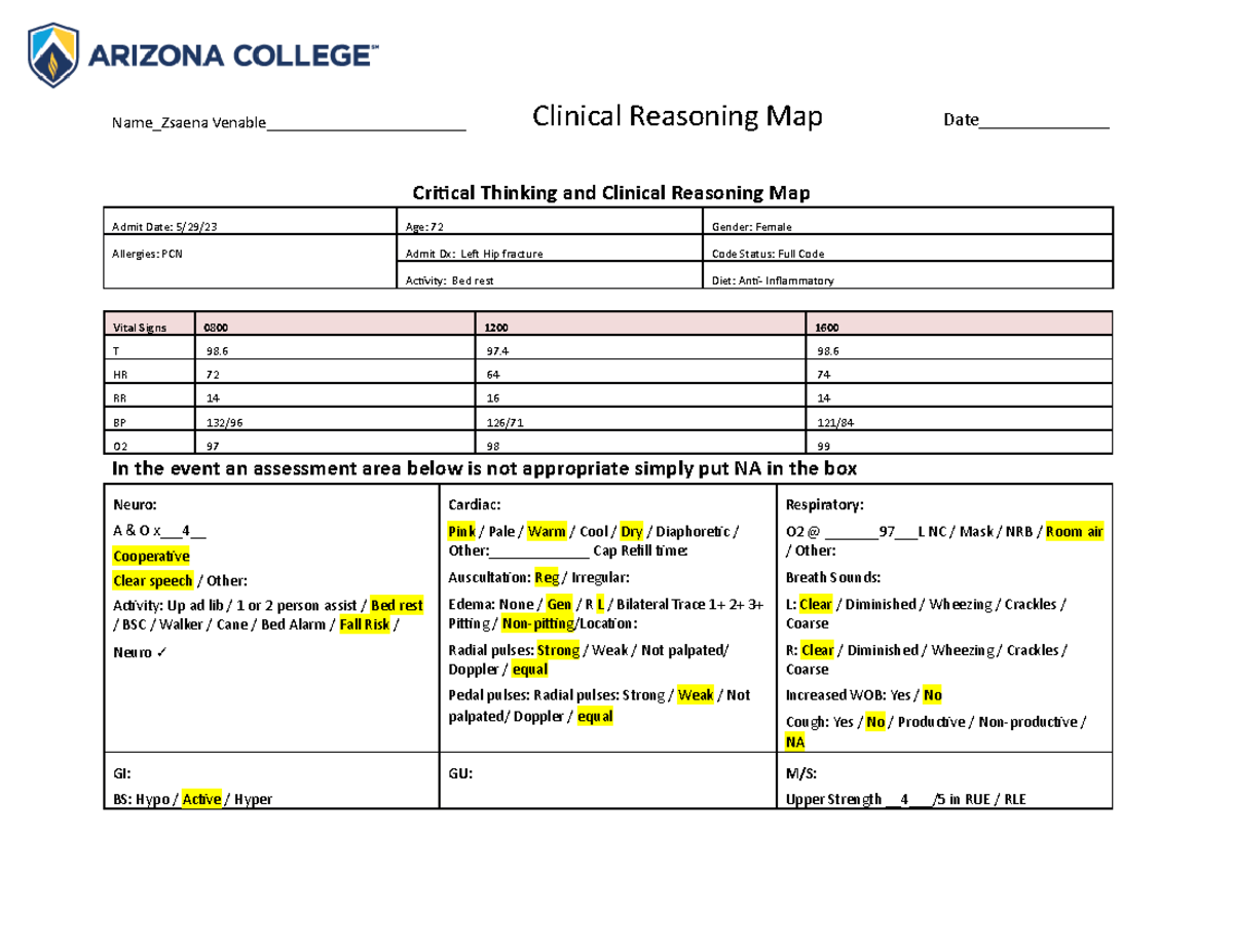 Critical Thinking and Clinical Reasoning Map (68 Characters) - Studocu