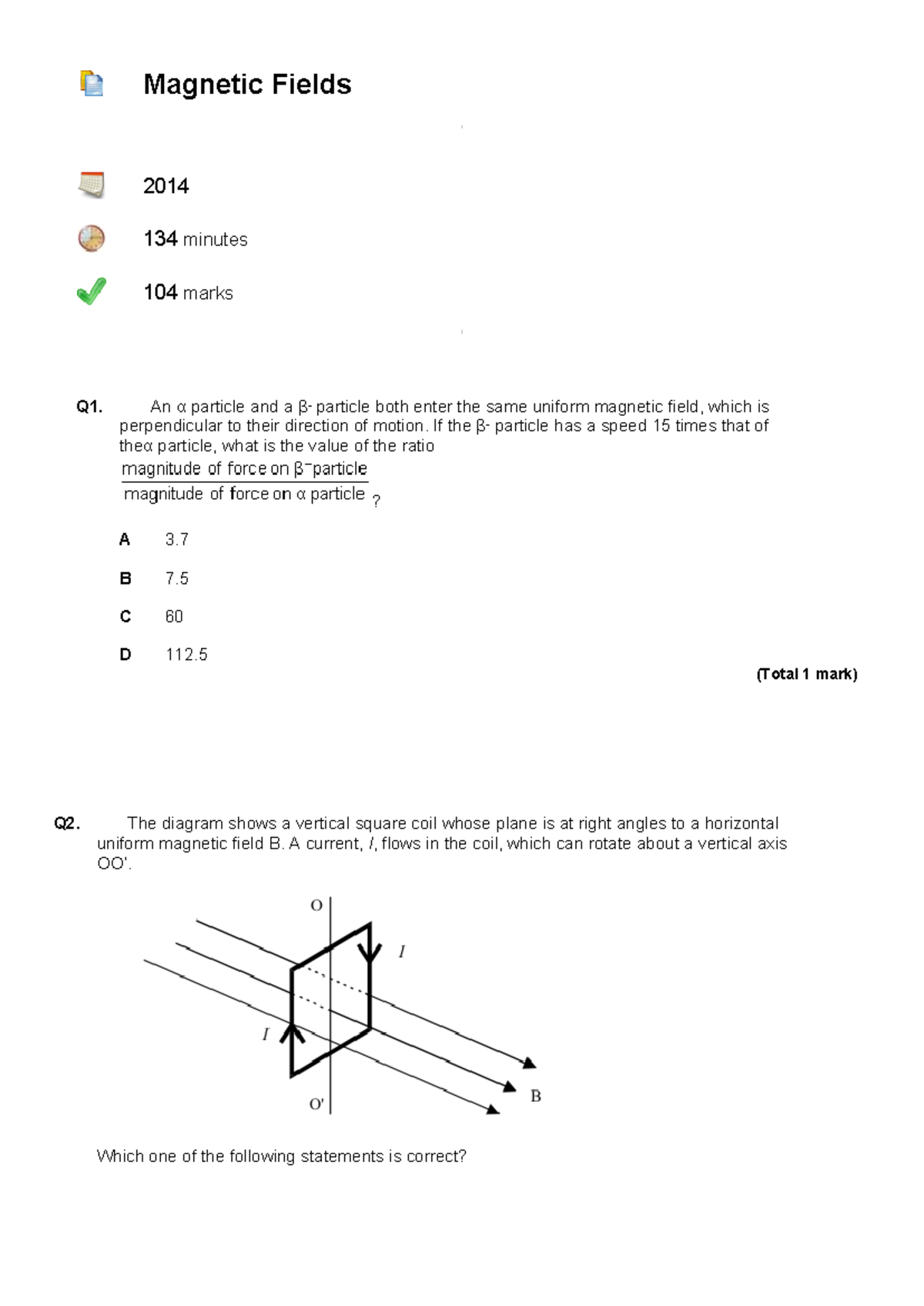 A2-Magnetic Fields Final Exam Questions and Answers - Studocu