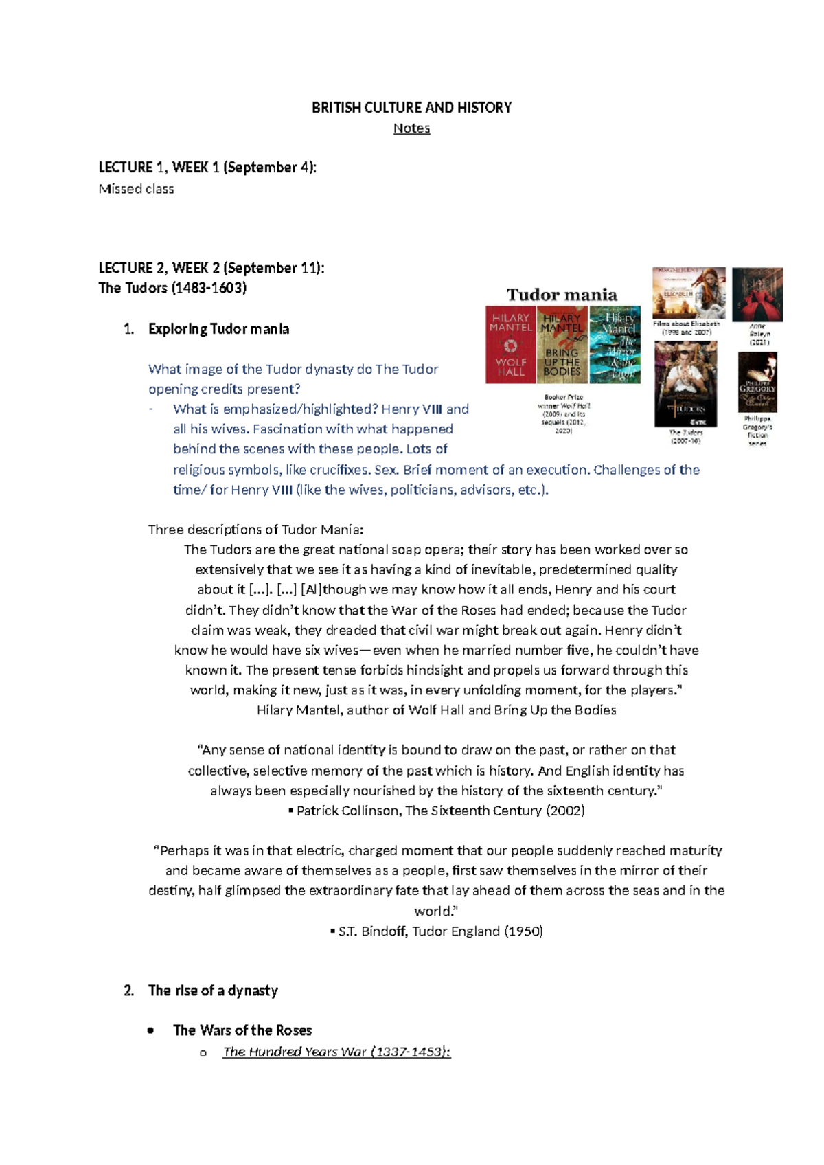 BRITISH CULTURE AND HISTORY Lecture Notes: Weeks 1-3 Overview - Studeersnel