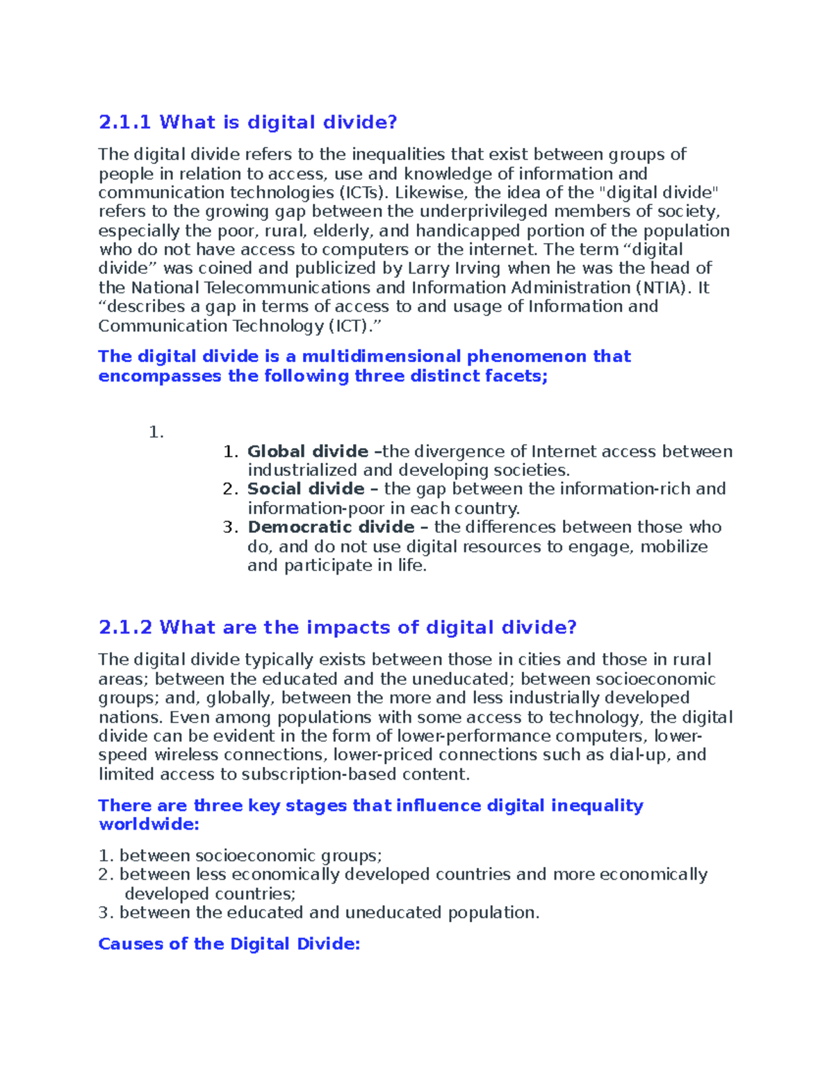 2.1 Digital divide - 2.1 What is digital divide? The digital divide ...