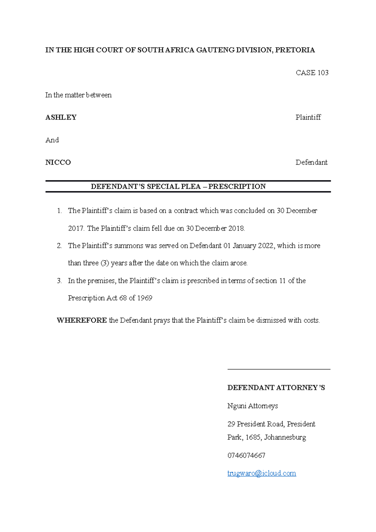 Civil TUT 6 - Comprehensive Guide to Drafting Special Pleas - Studocu
