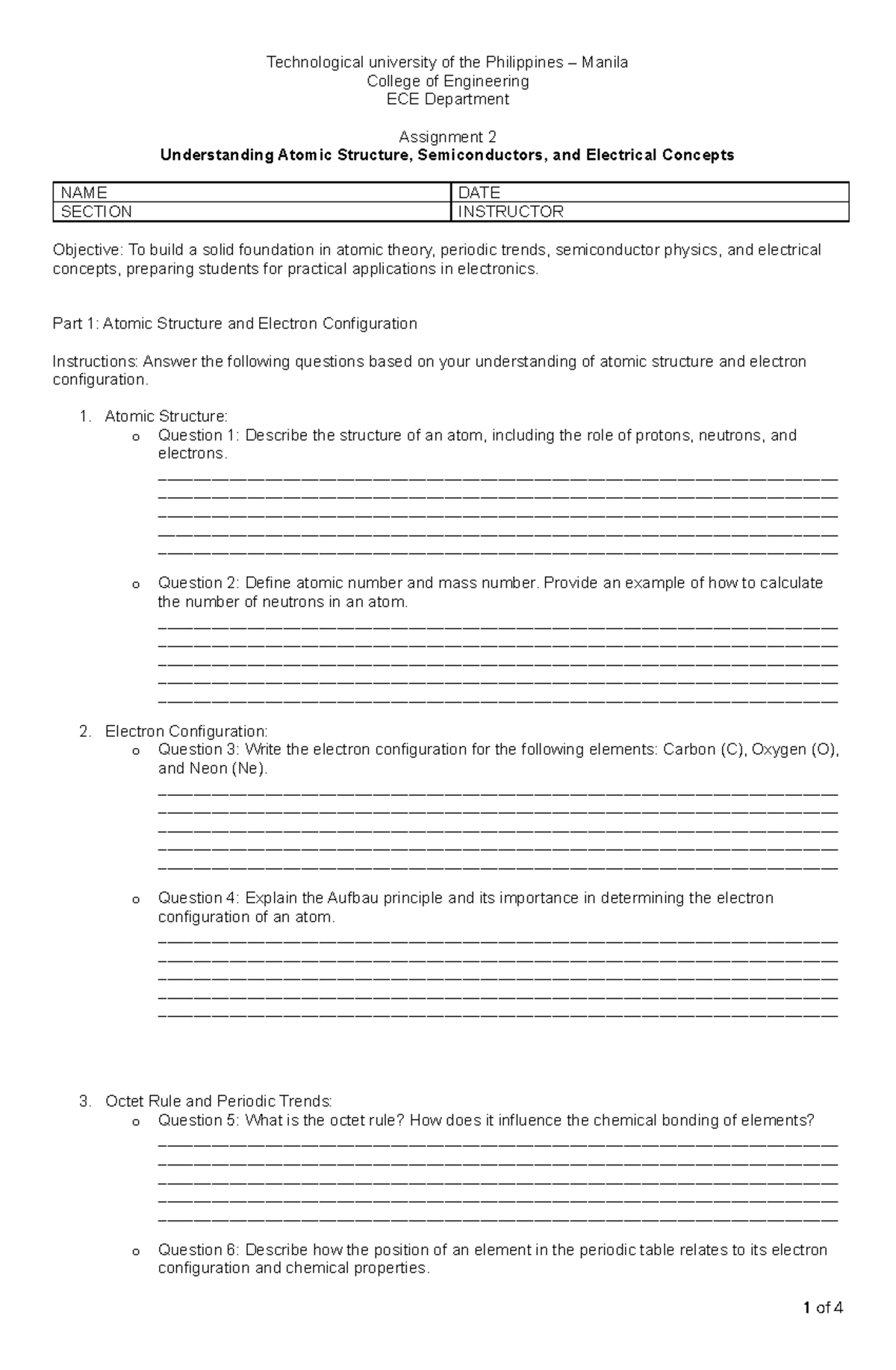 ELEX1 A2: Understanding Atomic Structure & Semiconductor Concepts - Studocu