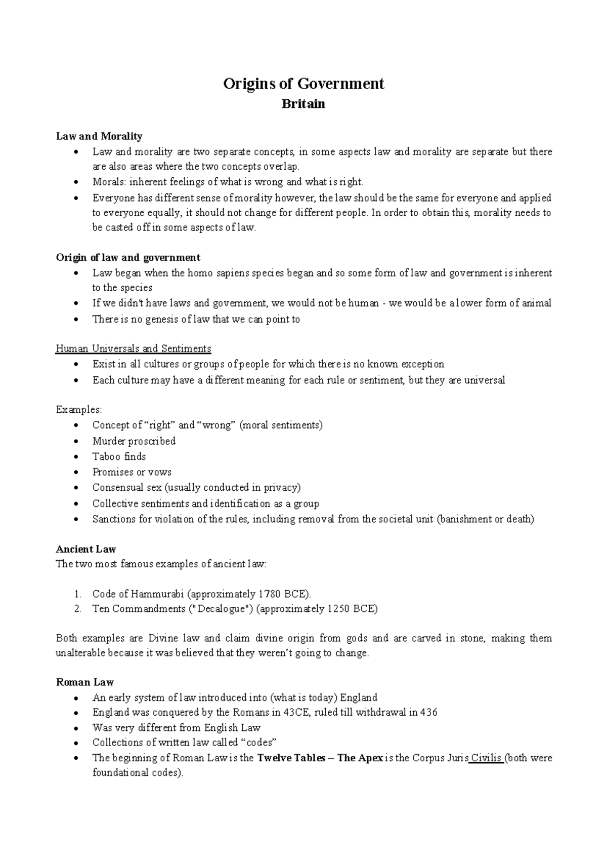 LAWS101 Origins of Government Final notes - Origins of Government ...